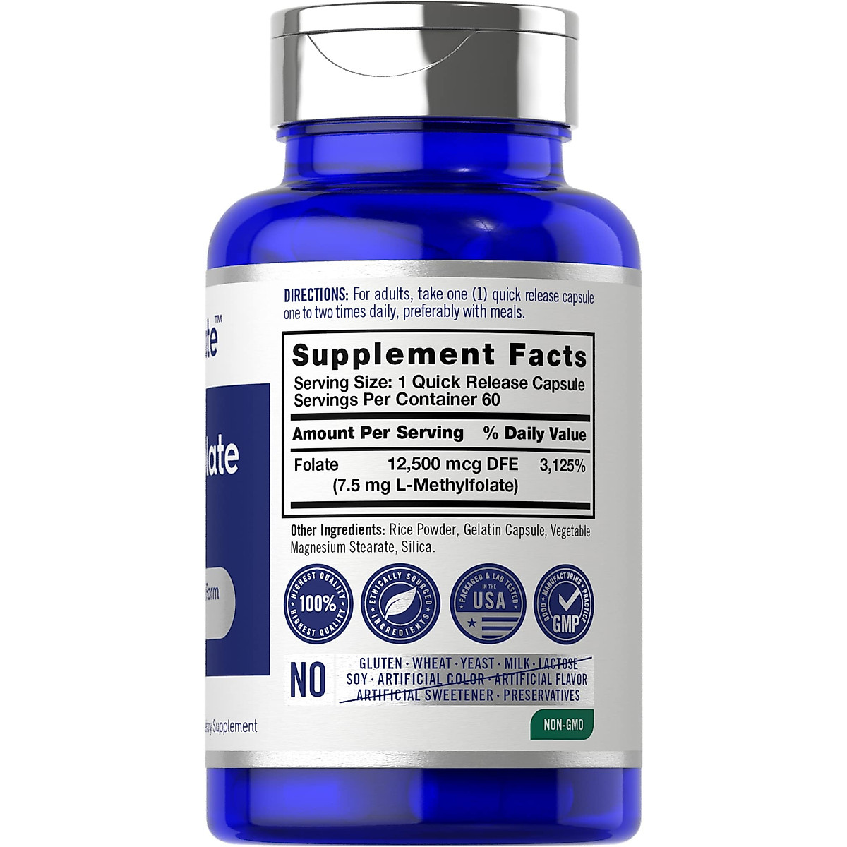 Carlyle L Methylfolate 7.5 mg | 60 Capsules | Optimized and Activated | Non-GMO, Gluten Free | Methyl Folate, 5-MTHF | by Opti-Folate