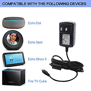 TOP-SPEED 15W Power Supply Cord for Amzon Echo Show 5, Echo Dot (3rd Gen), Echo Spot, Echo Dot Kids Edition, Echo TV Cube, Echo Dot with Clock AC/DC Adapter Charger