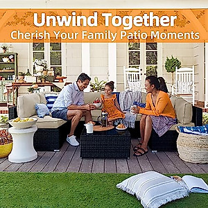 yoyomax Patio Furniture Set-7PCS Modular Outdoor Sectional Wicker Conversation Sofa w/ 6 Chairs, Coffee Table - Ideal for Garden, Poolside, Restaurant Hotel