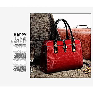 JINMANXUE Tote Bags For Women Retro Classic Tote HandBag Crocodile Pattern Purse with Zipper Closure ，Laies Gift (Red)