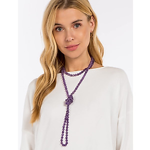 MGR MY GEMS ROCK! 60 Inch Polished Genuine Amethyst Stone Multi-layer Long Endless Infinity Beaded Necklace.