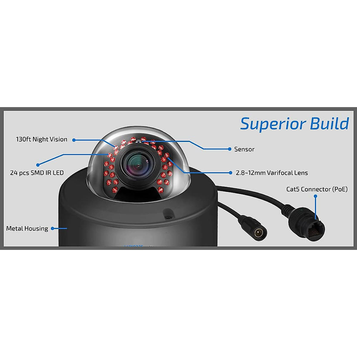 GW Security 5MP H.265 Super HD 2592 x 1920P Network PoE Weatherproof Security IP Dome Camera with 2.8-12mm Motorized Zoom Lens (VD5075MIP)