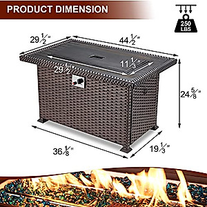 Vicluke 44in Porpane Fire Pit Table, Gas Fire Table for Outside with CSA Certification, 50,000 BTU Auto-Ignition Aluminum Propane Fire Pit with Lid, Cover, Glass Beads（Brown）