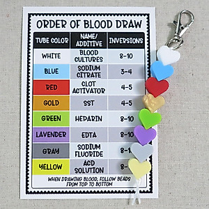 Order of Blood Draw Beads with Reference Card, Essential Resource Tool for Phlebotomist, Badge Reel Accessory for Phlebotomist Nurse RN Student Practitioner Graduation Gift