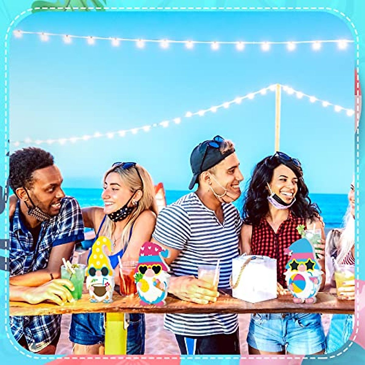 6 Pieces Summer Gnomes Decorations for Home Beach Wooden Gnomes Tiered Tray Decor Freestanding Table Decoration Summer Tabletop Gnomes for Home Party Desk Office Decoration