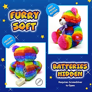 The Noodley Rainbow Lites Light Up Teddy Bear Stuffed Animal Plush LED Night Light Sleep Toy for Girls (16 inch, Batteries Included)