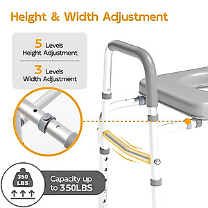 Raised Toilet Seat with Handles - Cozy Padded Elevated Medical Toilet Seat Riser, 350lb Adjustable Safety Assist Shower Chair w/Side Pocket for Adults Elderly, Handicap Pregnant Individuals