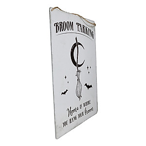 Ebros Gift Halloween Witchcraft Wicca Occult Witch Broom Parking Home Is Where You Hang Your Broom Bats Stars And Crescent Moon Wall Hanging Sign Plaque Kitchen Home Decorative Signs