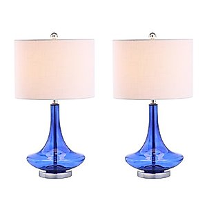 JONATHAN Y JYL1081D-SET2 Set of 2 Table Lamps Cecile 25.5" Glass Teardrop LED Table Lamp Contemporary Bedside Desk Nightstand Lamp for Bedroom Living Room Office College Bookcase, Cobalt Blue