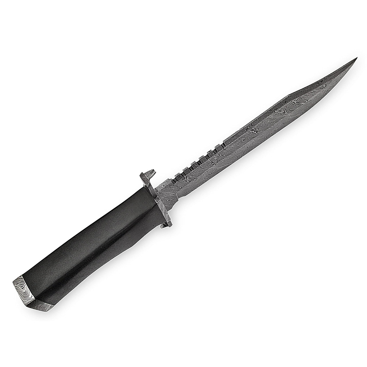 SFG - 14" Fixed Blade Hunting Bowie Knife, Damascus Steel Blade, Non-Slip Black Micarta Handle, Hunting, Camping, Backpacking, Fishing, Unique Gift Item For Him