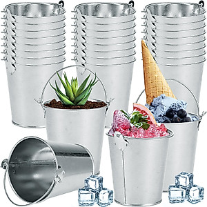 Didaey Mini Metal Buckets with Handles Galvanized Buckets 3.15 Inch Mini Container Pails for Metal Tin Plant Holder Pail for Wedding Decoration Party Favor(Silver,28 Pcs)