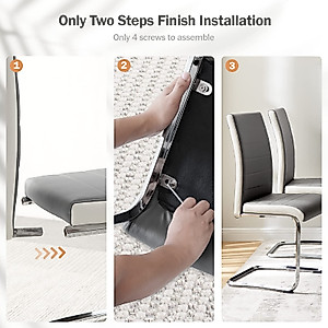 SICOTAS Dining Chairs Set of 4 - Modern Kitchen Chairs Faux Leather, High Back Dining Room Chairs with Metal Base, Upholstered Dinner Chairs, 4 PCS Armless Side Chair for Dining Room and Kitchen, Grey