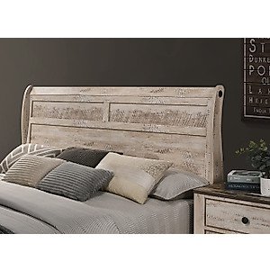 Roundhill Furniture Imerland Bed White-wash Finished 6-Piece Sleigh Headboard Bedroom Set, King