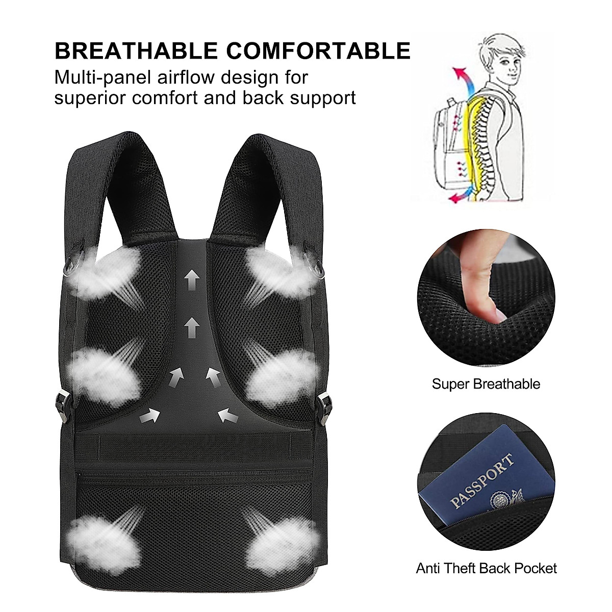 Travel Backpack, TSA Friendly Laptop Backpack, Durable 15.6 Inch Anti Theft Business Computer Backpack with USB Charging Port, Water Resistant College School Bookbag Gifts for Men & Women, Black