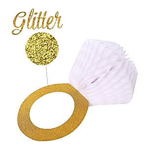 Engagement Party Decorations|Bridal Shower Supplies| Honeycomb Ring Hanging Decorations,Glitter Gold Diamond Ring（(3pcs),Engaged Banner Gold Glittery Letters and Diamond Ring for Party Decorations