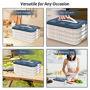 Qivine Dumpling Storage Box,4 Layer Dumpling Keeper Food Storage Containers with Lid for Fridge Stackable Cookie Container Airtight Cookie Storage Carrier with Time Recoder