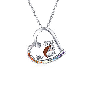 OHAYOO Hedgehog Heart Necklace 925 Sterling Silver Hedgehog Pendant Necklace Cute Animal Jewelry Gift for Women Girls