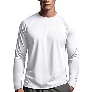 Long Sleeve Workout Shirts for Men Dry Fit(White,L)