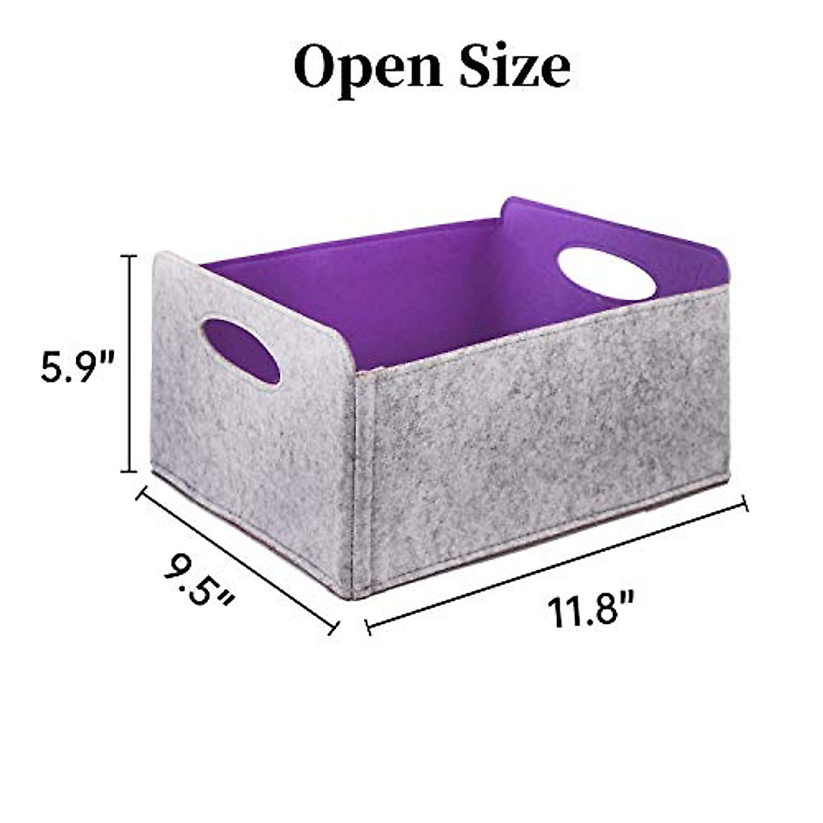 MYCOQU Felt Foldable Storage Basket, Storage Basket with Carry Handles, Toy Storage Box, Book Felt Storage Bin, Laundry Basket, Sundries Storage Bins, for Office/Bedroom/Kitchen (Purple)