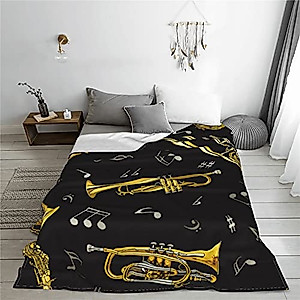 WONDERMAKE Oversized Throw Blanket Warm Elegant Softest Cozy Home Throw Blanket 60" X 80" Decorative Trumpet Trombone French Horn Throw Blanket for Couch Sofa Chair Bed