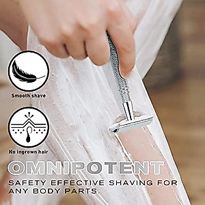 Reusable Double Edge Safety Razor for Women, Single Blade Razors for Men, with 10 Platinum Coated Stainless Steel Razor Blades, Metal DE Razor for a Close Smooth Shave, Sustainable Living Choice
