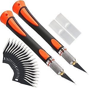 FOSHIO 2 Pack Precision Craft Knife Set with 20 Pieces Replacement Blades, Ergonomic Non-Slip Handle Hobby Knife with Protective Cover for Art, Craft Scrapbooking, Stencil (Orange)