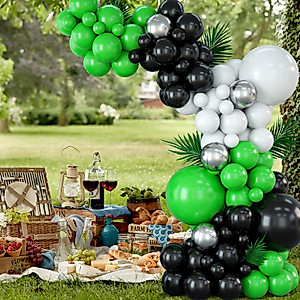Green and Black Balloon Garland Kit, Green Black Balloon Arch Kit with Black Green and White Balloons, Green Black Balloon Arch Kit for Boys Birthday Baby Shower Football Soccer Theme Party Supplies