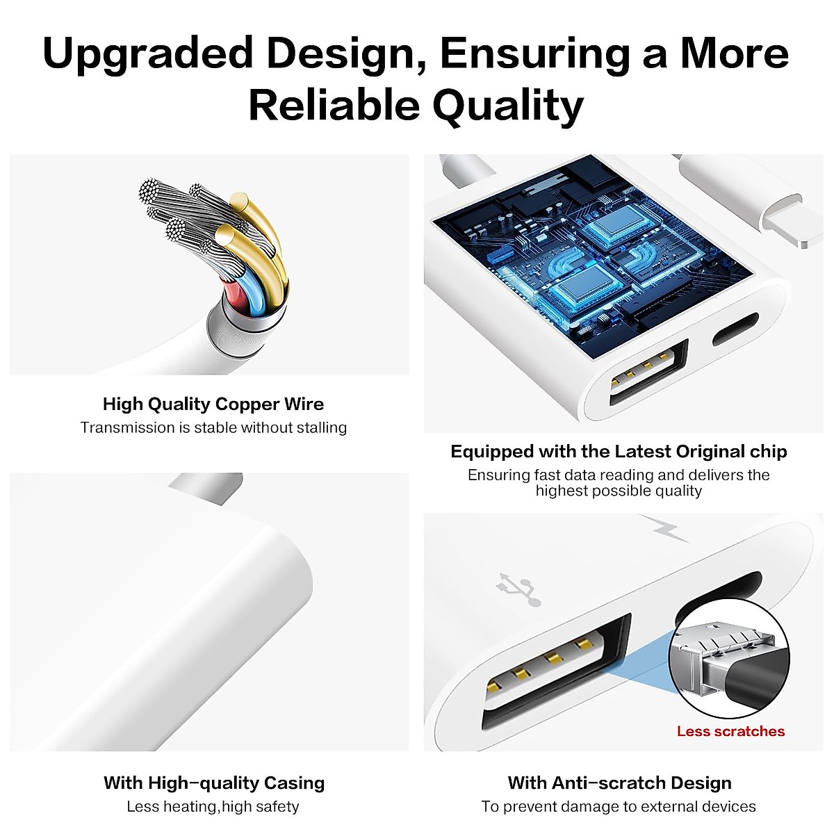 SUNTRSI USB Camera Adapter with Charging Port,Portable USB Female OTG Adapter suitable for iPhone iPad, iPad to USB Adapter Plug and Play Support Card Reader
