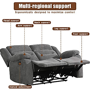 FDW Recliner Sofa Set Sectional Sofa for Living Room Home Theater Seating Reclining Couch Sofa Manual Recliner Motion for Home Furniture (Grey, Love Seat)