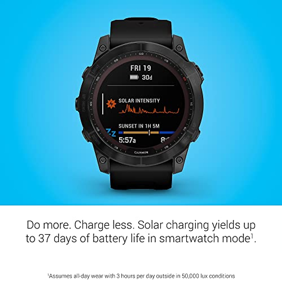 Garmin fenix 7X Sapphire Solar, Larger adventure smartwatch, with Solar Charging Capabilities, rugged outdoor watch with GPS, touchscreen, wellness features, carbon gray DLC titanium with black band
