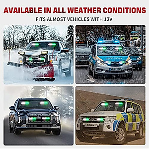 AINBIN 2x 10.7 inch Emergency Strobe Lights 24 LED Green White Warning Flashing Safety Dash Side Window Front/Rear windshield Lights Grill Surface Mount for Volunteer Firefighter Vehicles POV Trucks