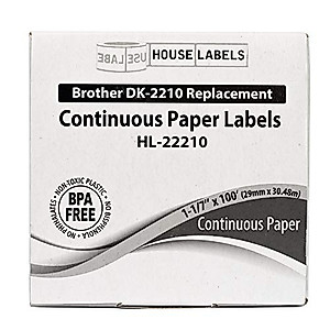 HOUSELABELS Compatible with DK-2210 Replacement Roll for Brother QL Label Printers; Continuous Length Labels; 1-1/7" x 100 feet (29mm*30.48m) - 54 Rolls
