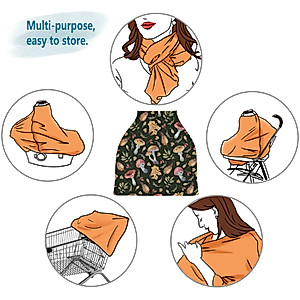 Nursing Cover Breastfeeding Scarf Mushroom Leaves on Black-for Baby Car Seat Covers, Stroller Cover, Carseat Canopy(228vb2b)
