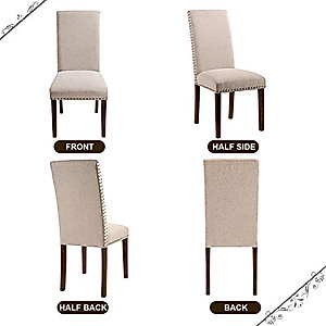 Merax Dining Chairs Set of 2 Parsons Diner Chair Upholstered Fabric Dining Room Chairs with Copper Nails Kitchen Chairs