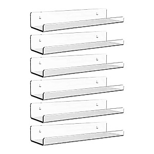 SOMOLUX Vinyl Record Shelf Wall Mount, Acrylic Album Record Holder Wall Mount for Display Listening Records Collection and Decoration 6 Pack 12'' Clear