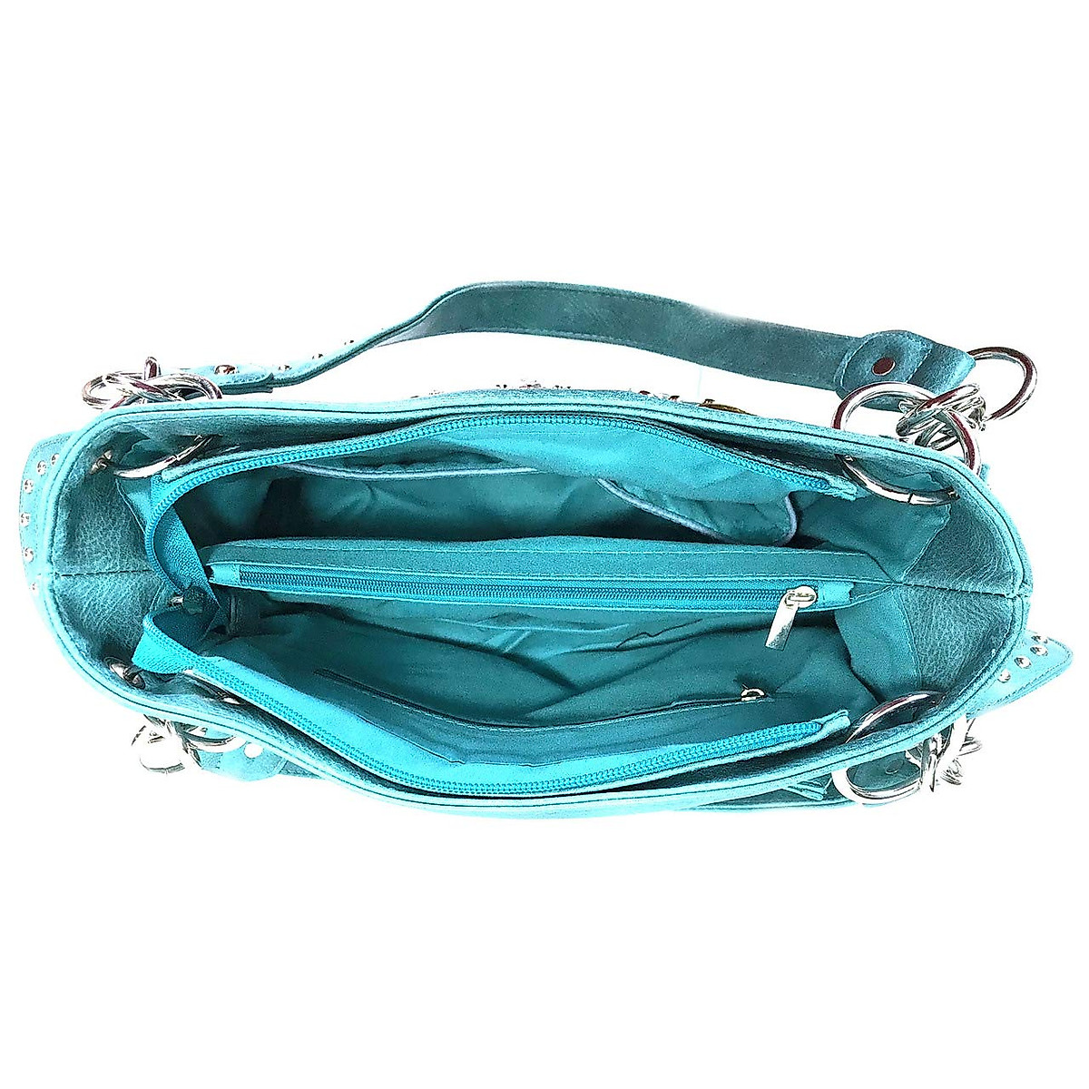 Zzfab Rhinestone Cross Embroidered Floral Western Handbag Turquoise