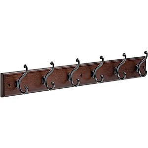 LIBERTY 165541 Wall Mounted Coat Rack with 6 Decorative Hooks, 27 Inch, Soft Iron and Cocoa