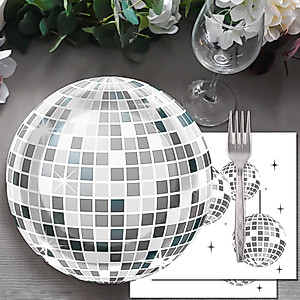 200PCS Disco Theme Party Plates and Napkins 1970s Birthday Party Decorations Silver Disco Birthday Party Plates 70s Disco Party Tableware Set Serves 50 Guests Baby Shower Wedding Party Supplies Favors