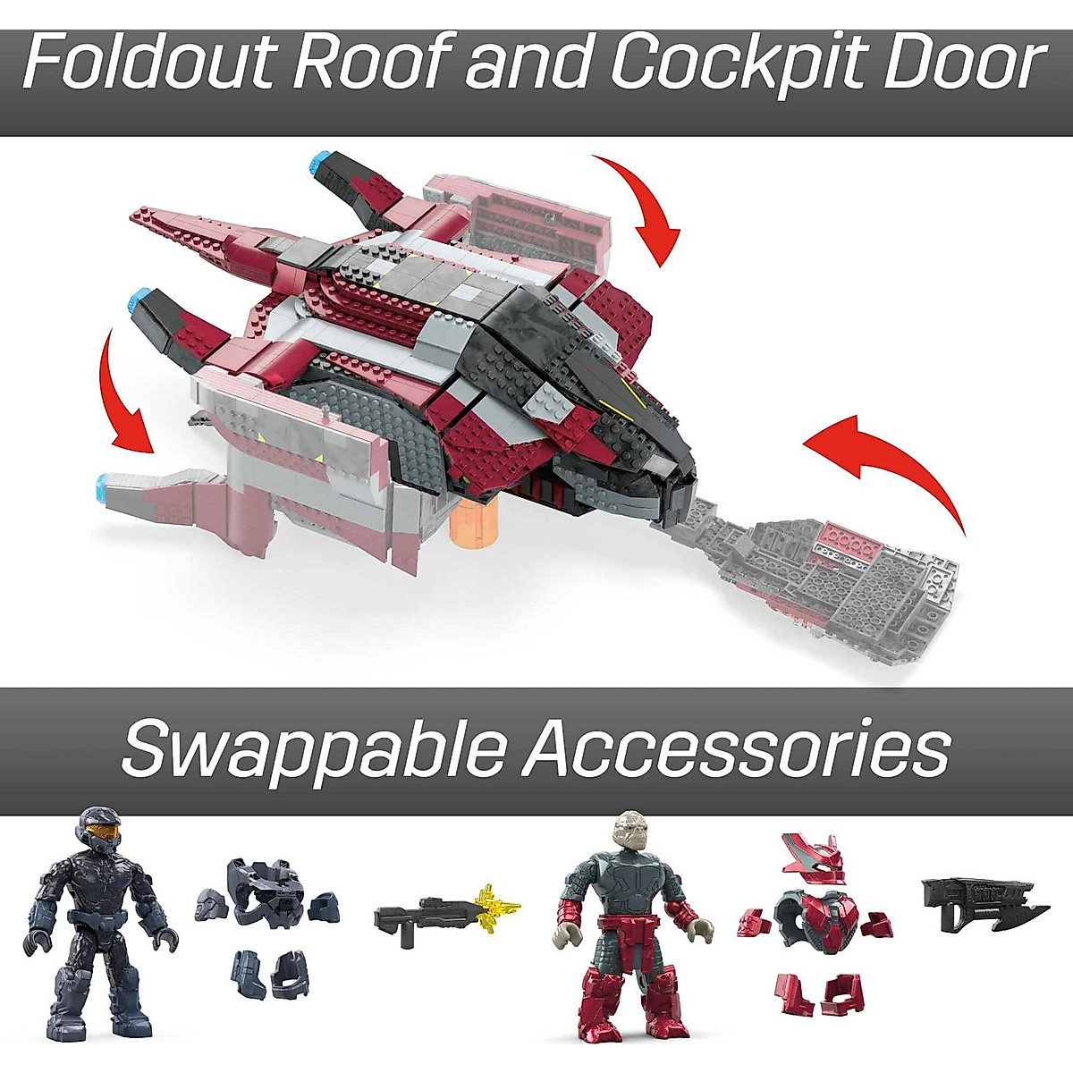 MEGA Halo Infinite Toys Vehicle Building Set, Banished Phantom Aircraft with 1214 Pieces, 4 Micro Action Figures and Accessories