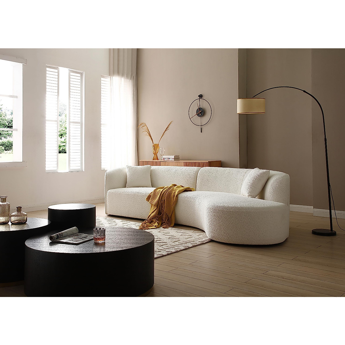 SSC SATISUNCASA 127'' Modern Sectional Curved Couches for Living Room,Minimalist Boucle Modular Sofa, Comfy Upholstered Sofas for Apartment, Home Office (White Boucle, 127" W)