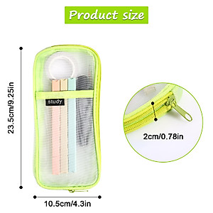 Mesh Pencil Case, Multifunctional Transparent Mesh Pencil Pouch Pencil Storage Case Stationery Pouch Pencil Zipper Case Clear Travel Makeup Pouch for Students Office Travel (Green)