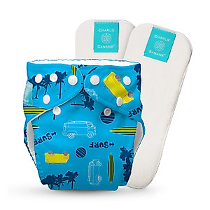 Charlie Banana Baby Washable and Reusable Cloth Diapers, 1 Soft Pocket Diapers and 2 Absorbent Inserts, One-Size, Malibu