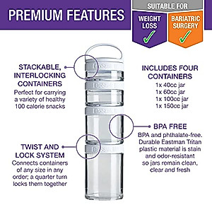 Portion Control Container for Weight Loss | 4 Piece Stackable Snack Container for Adults & Kids | Bariatric Portion Control Containers | On The Go Snack Container with Guide by Portion Perfection