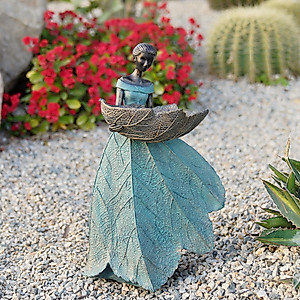 DiliComing Fairy Garden Statue Bird Feeder - 12 Inch Fairy Statue for Home Decoration, Resin Outdoor Statues for Garden Decoration, Best Bird Feeder Garden Gift for Women 12 x 7.5 x 5 Inch