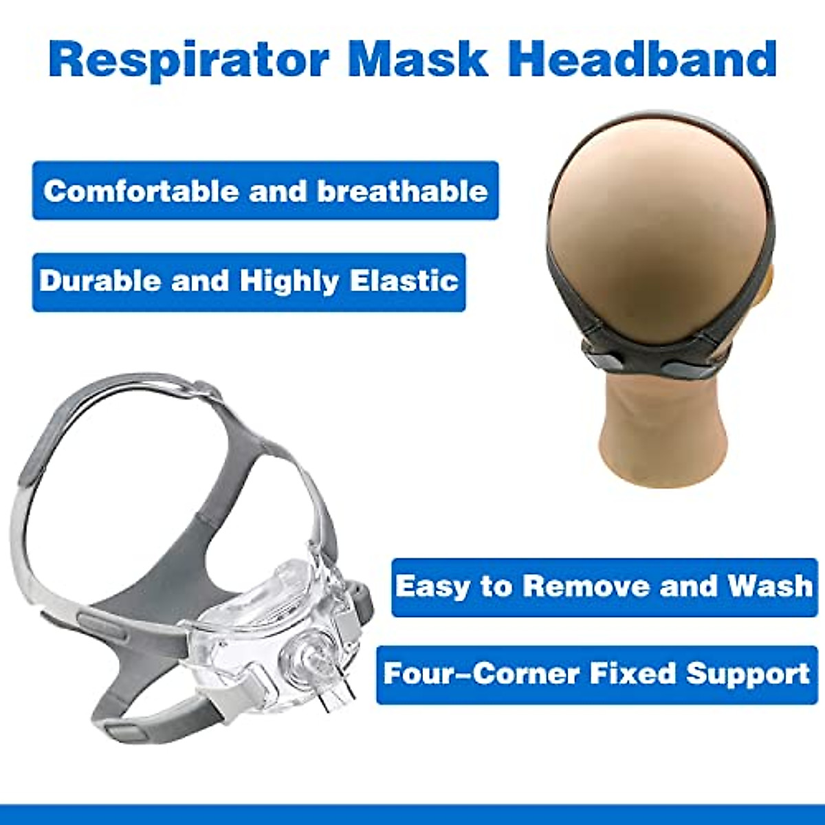 Headgear Strap,Universal Headgear Full Mask Replace Part with Adjustable Home Ventilator Mask Headband, for ResMed AirFit F20 N10(Without Mask) Standard Size (Grey)