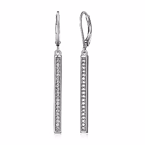 MORGAN & PAIGE .925 Sterling Silver Cubic Zirconia Vertical Bar Drop Earrings 1-3/4" Linear Dangle Earrings For Women