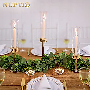 Nuptio Gold Candlestick Holder Tall Hurricane Candle Holder Set of 3 Taper Candle Holders Candle Stand Glass Cover Candlesticks Holders Table Centerpiece for Wedding Party Birthday Christmas Decor