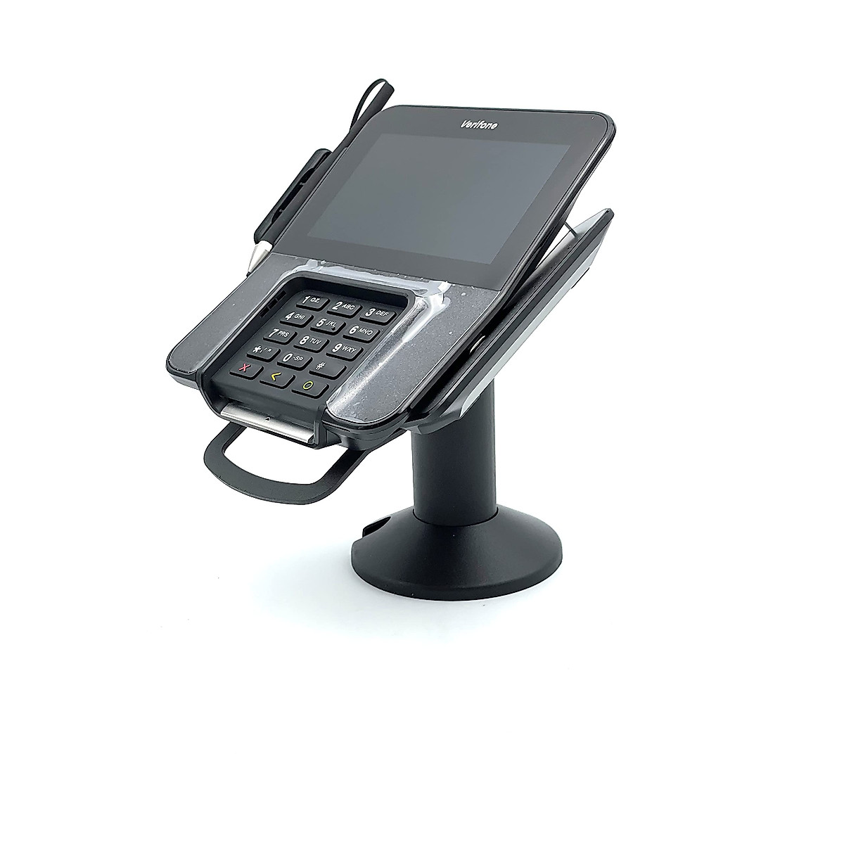 DCCStands Verifone M400/M440 Swivel and Tilt Low Profile 4" Terminal Stand, Screw-in and Adhesive, Black