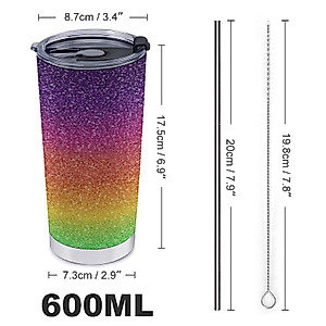 20 Oz Coffee Travel Tumbler Insulated Coffee Mug with Leakproof Lid Color Glitter Double Wall Vacuum Insulated Tumbler for Coffee Tea & Drinks Fit in Car Cup Holder BPA Free Ideal for Work Driving