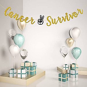 Talorine Cancer Survivor Banner, Adventure Awaits Party, Cancer Theme, Cancer Free Party Decorations (Gold Glitter)